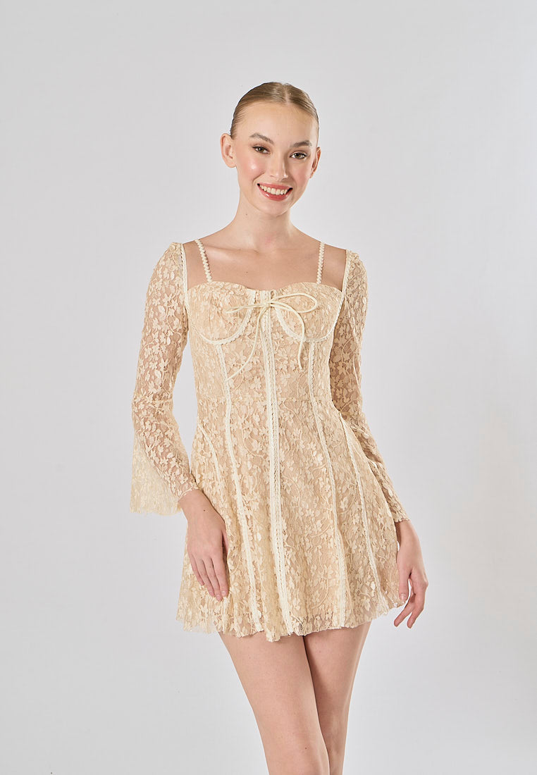 Larra Nude Pure Desire Lace Long Sleeve Mini Dress – Love, Ara