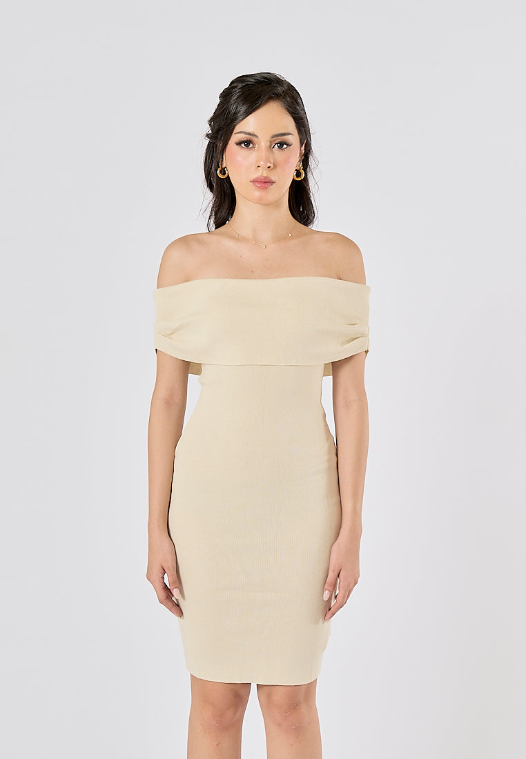 Amadea Beige Slash Neck Sleeveless Knit Mini Dress – Love, Ara