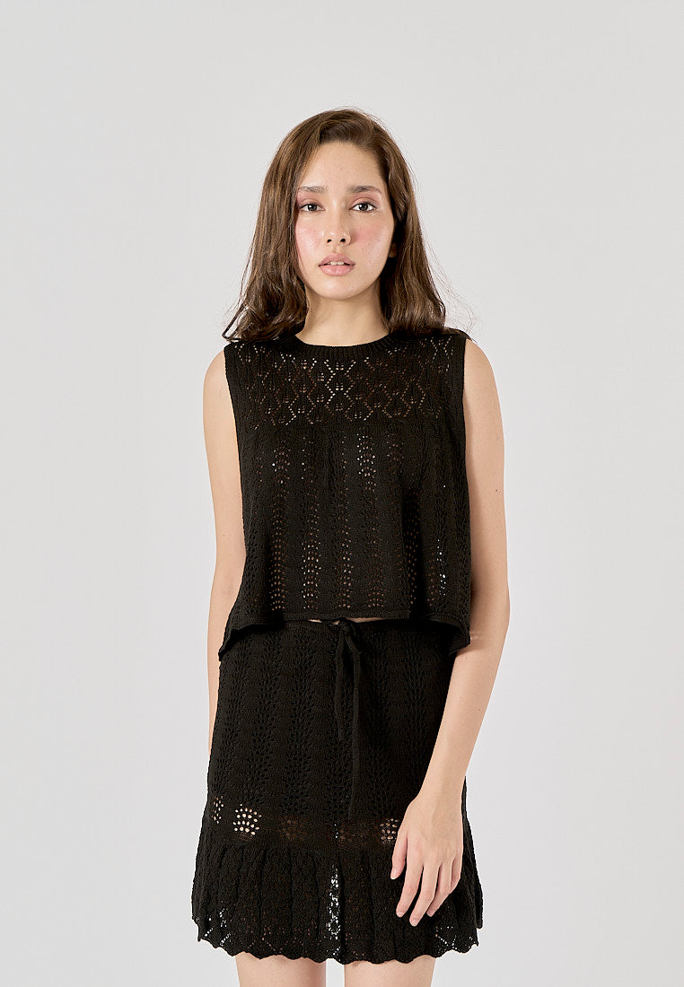 Gail Black Eyelet Knitted Mermaid Mini Skirt – Love, Ara