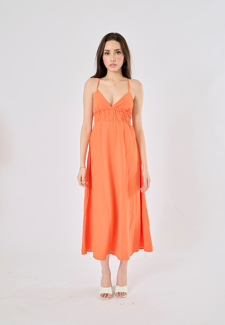 Yankee Sunkiss Orange V-Neck Back Hollow Out Midi Dress – Love, Ara