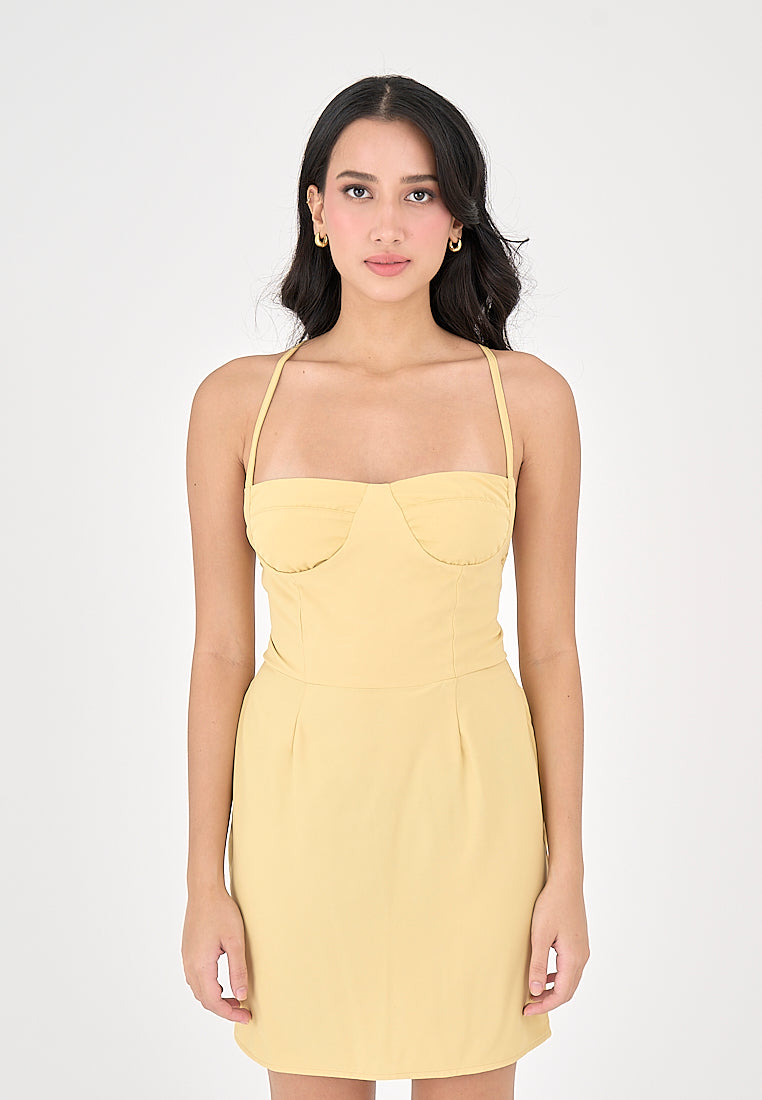 Qiana Butter Yellow Bustier With Thin Strap and Back Strapy Detail Min ...